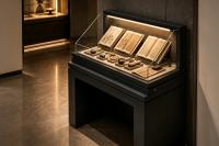 China Custom Gas-Strut Hydraulic Lift Museum Display Case with Anti-Glare Low-Iron Glass Lid and Adjustable Acrylic Book Cradles for sale