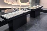 China Museum Table Vitrine with Gas-Strut Lift-Up Mechanism and Anti-Glare Low-Iron Glass for Soft Fabric-Lined Display for sale
