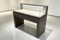 China Anti-Glare Low-Iron Glass Museum Exhibit Cabinet with Three-Sided Lift-Up Showcase and LED Backlit Back Panel for sale