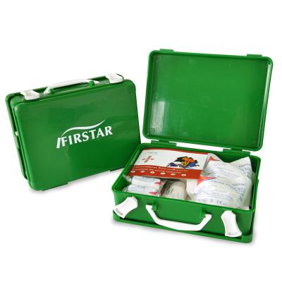 China Survival Workplace First Aid Kit Wall Bracket Plastic Green Box Workshop 25x18.5x9cm for sale