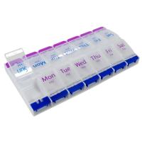 China Airtight Large 7 Day Weekly Pill Box Weekly Am Pm Daily Vitamin Dispenser Holder 14 Grips for sale