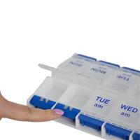 China Airtight Large 7 Day Weekly Pill Box Weekly Am Pm Daily Vitamin Dispenser Holder 14 Grips for sale