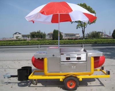 China Stainless Steel Hot Dog Cart 230x80x90cm Street Food Vending Trailer for sale
