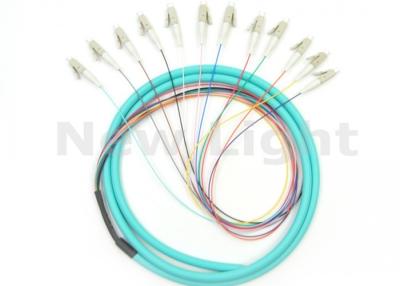 China LC OM3 12 Core Multimode Fiber Optic Pigtail with 1.5M Length and Green Color for sale