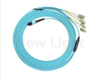 China 12 Core OM3 MPO MTP Cable 3.0mm Female to LC Fanout Fiber Optic Patch Cord for sale