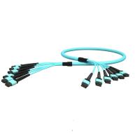 China OM3-300 12 Core MPO Fiber Optic Cable with PVC Jacket and MPO Fanout Patch Cord for sale