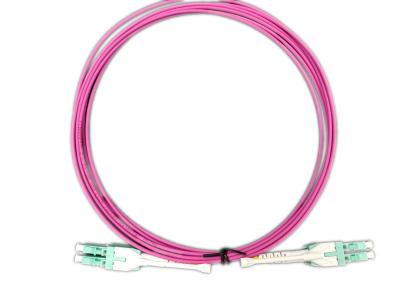 China LC Unitboot OM4 Magenta Duplex Optical Fiber Patch Cord with Customizable Length for sale