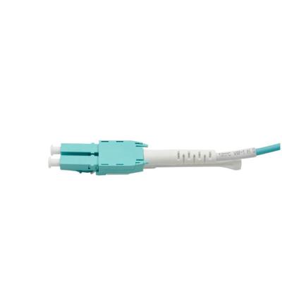 China Pulling Uniboot Aqua LC Connector Fiber Optic Jumper Cable 3 Meter 50/125 2.0mm Diameter for sale