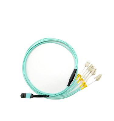 China 12 Core OM3 Fiber Optical MPO MTP Cable to LC Breakout Cord with CE ISO Certification for sale