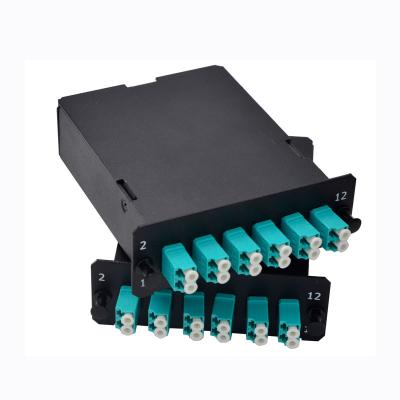China MPO Cassette with 24 Fibers OM3 Multimode and 12x LC Duplex Featuring Corning ClearCurve® Glass Fiber for sale