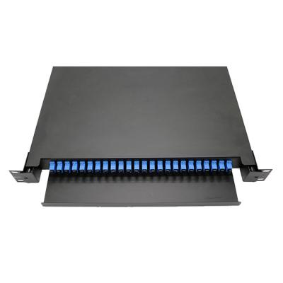 China 24 Port SC Type 1U Rack Mount Fiber Optic Patch Panel with Pulling and Push Type Design for Cable Management for sale