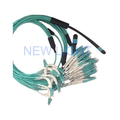 China 5m OM4 (OM3) 50/125 MPO Female Connector to LC Duplex Multifiber Jumper with Customizable Length for sale