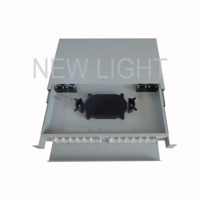 China 1U Slidable Rack Mount Fiber Optic Patch Panel with 45° Angled Adapters and 12 Fiber Splicing Unit for sale