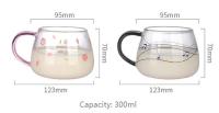 China Gift Pair 300ml Borosilicate Glass Cup With Handle Romantic Prints for sale