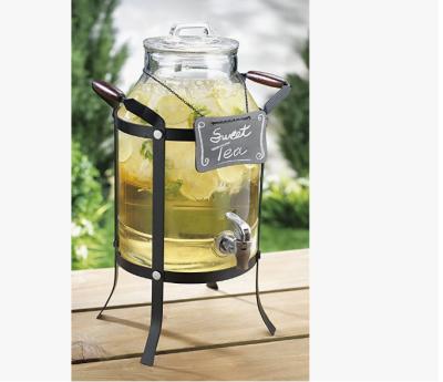 China 3 Gallon High Borosilicate Glass Beverage Dispenser With Lid  Spigot  Metal Caddy for sale