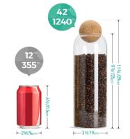 China Seal Cork Stopper 42oz Clear Glass Canisters With Airtight Cork Lid for sale