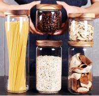 China Flour Glass Kitchen Canisters Thick Stackable Natural Style Set Of 5 for sale