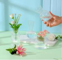 China Novolink Borosilicate Glass Planter Clear Glass Flower Vase, Geometric Shape Striped Wave Vase Sets Cute Mini Bud Vases for sale