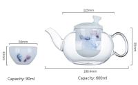 China Frosting Pattern Borosilicate Glass Teapot Set Goldfish Decoration for sale