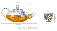 China 7pcs Set High Borosilicate 600ML Glass Teapot Blue Poeny Painting for sale