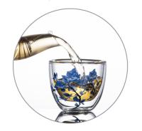 China 7pcs Set High Borosilicate 600ML Glass Teapot Blue Poeny Painting for sale