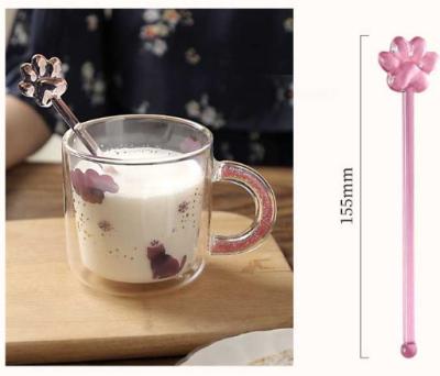 China Clear 300ml Double Walled Glass Cup With Decorative Kitty Printing for sale