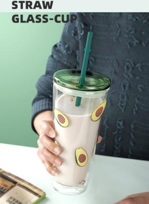 China Borosilicate Tumbler Glass Cup Double Walled With Lid And Straw for sale