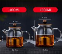 China Novolink OEM 1000ML 1600ML High Borosilicate Glass Teapot with SS Infuser & Bamboo Lid for sale