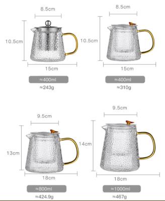 China 1000ML Borosilicate Teapot Hammer Pattern With Glass Infuser Assembly for sale