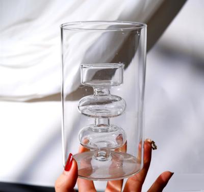 China Clear Double Bubble Decorative Glassware Windproof Candle Holder for sale
