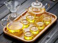 China 1400ml High Borosilicate Glass Teapot Set 100ml*6 Double Wall Cups for sale