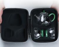 China Portable High Borosilicate Glass Tea Set 2 Cups Tranparent Color for sale