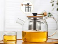 China Novolink OEM 1000ML 1600ML High Borosilicate Glass Teapot with SS Infuser & Bamboo Lid for sale