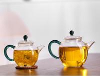 China Novolink OEM 400ML 260ML High Borosilicate Glass Kettle With Jade Green Handle for sale