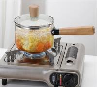 China Clear 1000ML High Borosilicate Glass Pot SS Edge Reinforced Glass Lid Single Wood Handle for sale