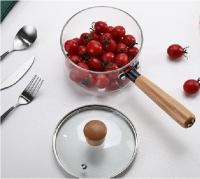 China Clear 1000ML High Borosilicate Glass Pot SS Edge Reinforced Glass Lid Single Wood Handle for sale