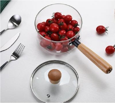 China Clear 1000ML High Borosilicate Glass Pot SS Edge Reinforced Glass Lid Single Wood Handle for sale