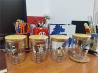 China 350ml Insulated High Borosilicate Glass Mug Double Wall With Bamboo Lid for sale