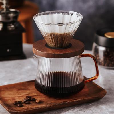 China 350ml 500ml High Borosilicate Glass Pour Over Coffee Maker Heat Resistant Strips Pattern for sale