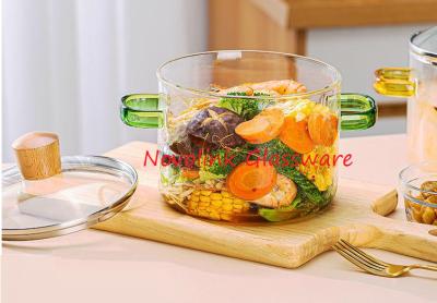 China Heat Resistant Borosilicate Microwave Cookware Glass Pot With Lid for sale