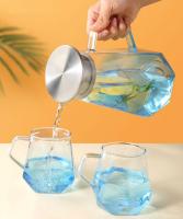 China 1300ml High Borosilicate Glass Water Pitcher Diamond Design With SS Srainer and Big Opening Lid for sale
