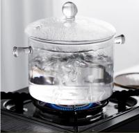 China 1300ml 2000ml Hi Borosilicate Glass Pot Sauce Pot Microwave Stove Dishwasher Safe for sale