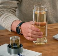 China 400ML Double Wall Teacup High Borosilicate Glass Travel Mug Bottle for sale