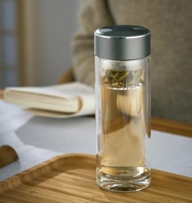 China 400ML Double Wall Teacup High Borosilicate Glass Travel Mug Bottle for sale