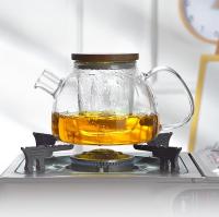 China 550ml 800ml High Borosilicate Glass Tea Kettle Pot With Glass  Infuser Bamboo Lid for sale