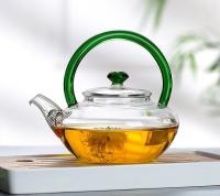 China Novolink OEM 650ML High Borosilicate Glass Teapot With SS String Infuser & Jade Green Glass Handle for sale