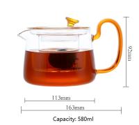 China 580ml Safety Heat Resistant Glass Teapot Kettle With Colored Handle for sale