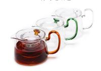 China 580ml Safety Heat Resistant Glass Teapot Kettle With Colored Handle for sale
