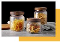 China Grains Nuts Candies Clear Glass Canisters Set Of 3 Hammer Pattern for sale