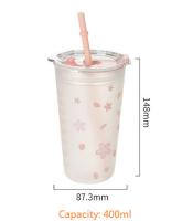 China Frosting Chrysanthemum Borosilicate Glass Tumbler With PE Lid N Straw for sale